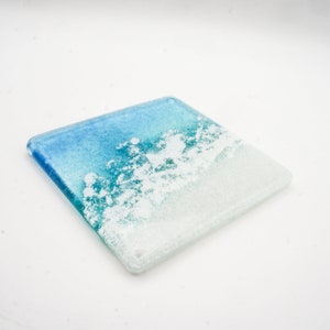 2 Beach Fused Glass Coasters, Set of 2 Coasters 10cm(4"), Paradise Sea ...
