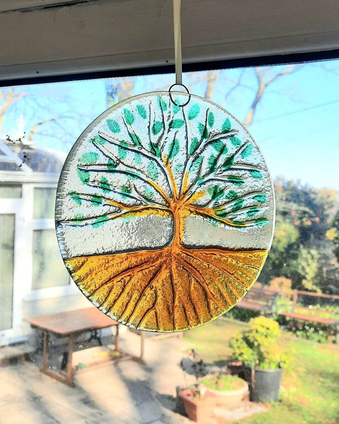 Tree of Life Suncatcher 15cm(6"), Round Tree of Life Glass Suncatcher ...