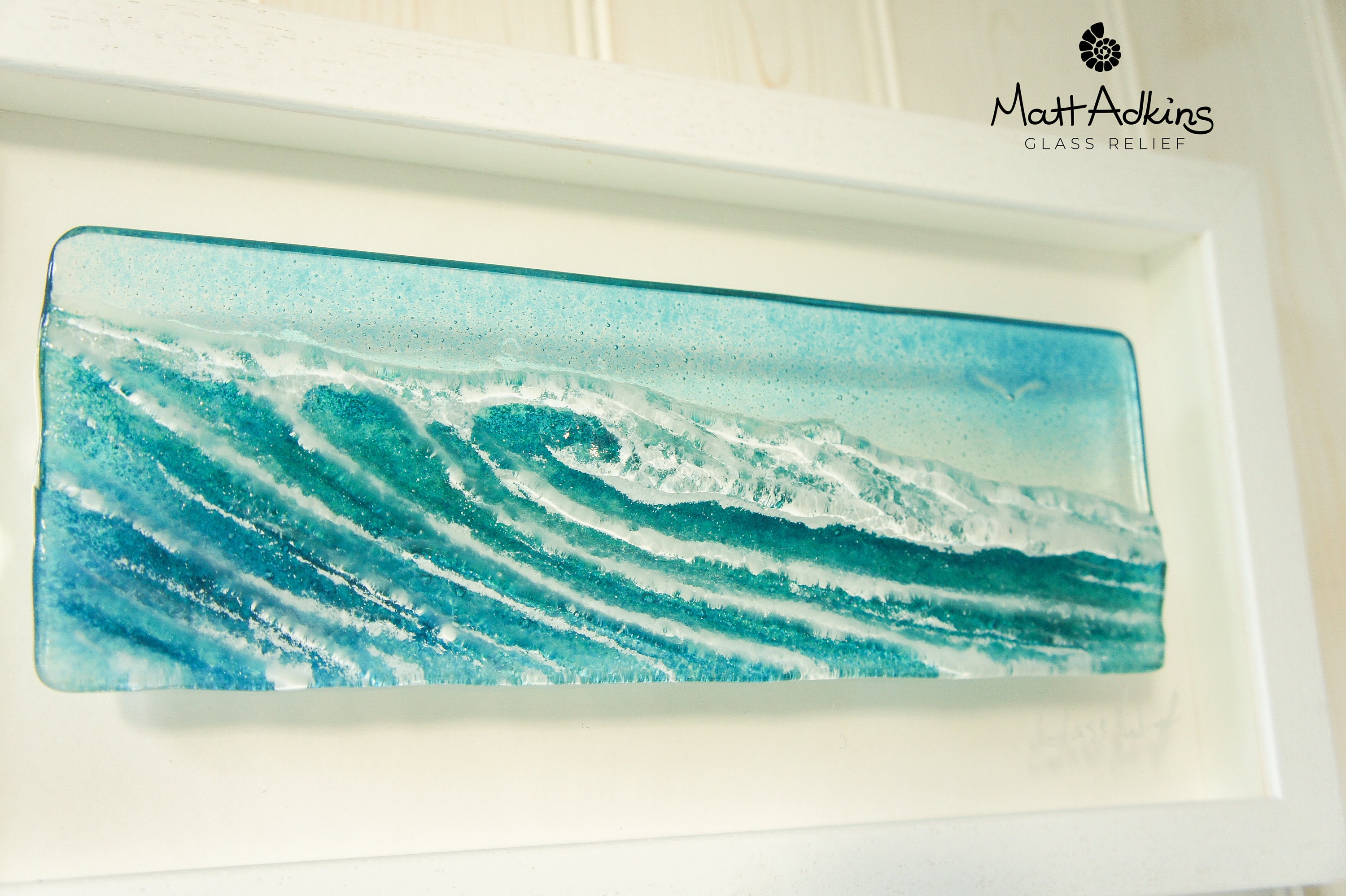Wave Wall Art Framed, Just a Wave, Landscape Wave Fused Glass Framed ...