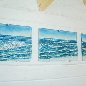 Fused Glass Triptych Wall Art, 3 Wall Panels: Left and Right Panels 40x30cm (16x12"), Middle ...