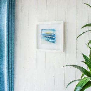 Wave in a Box Fused Glass Wave Wall Art Sun 25x25cm(10"), Turquoise ...