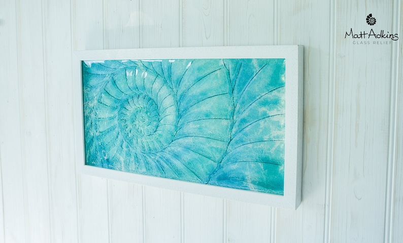 Landscape Ammonite Frame Art 45x25cm (17"x10"), Turquoise Blue ...