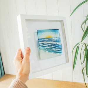 Wave in a Box Fused Glass Wave Wall Art Sun 25x25cm(10"), Turquoise ...