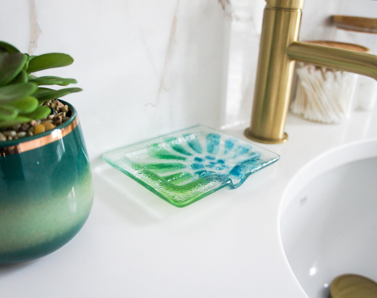 Ammonite Turquoise Green Fused Glass Soap Dish 13x10cm, Nautilus Fossil ...