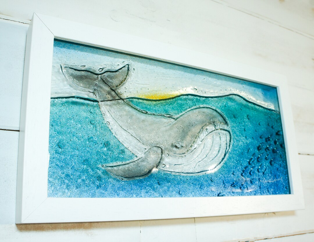 Whale Frame - Whale Wall Art - Glass Whale - Landscape Sea Fused Glass ...