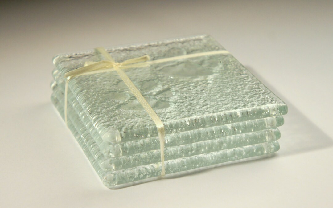 4 Clear Paw Coasters, Set of 4 Fused Glass Clear Coasters Cat Dog Paw ...