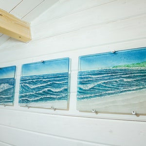 Fused Glass Triptych Wall Art, 3 Wall Panels: Left and Right Panels 40x30cm (16x12"), Middle ...