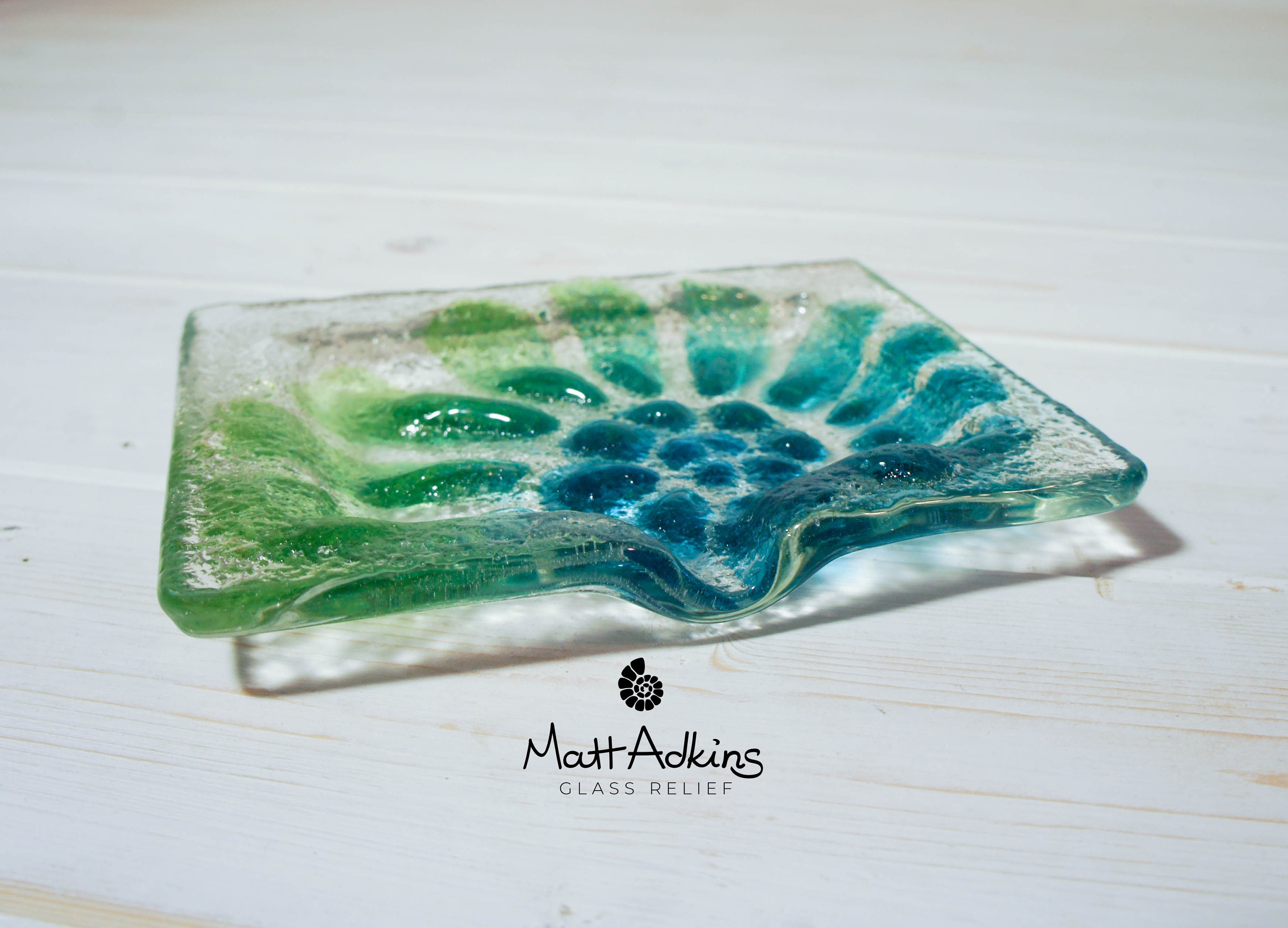 Ammonite Turquoise Green Fused Glass Soap Dish 13x10cm, Nautilus Fossil ...