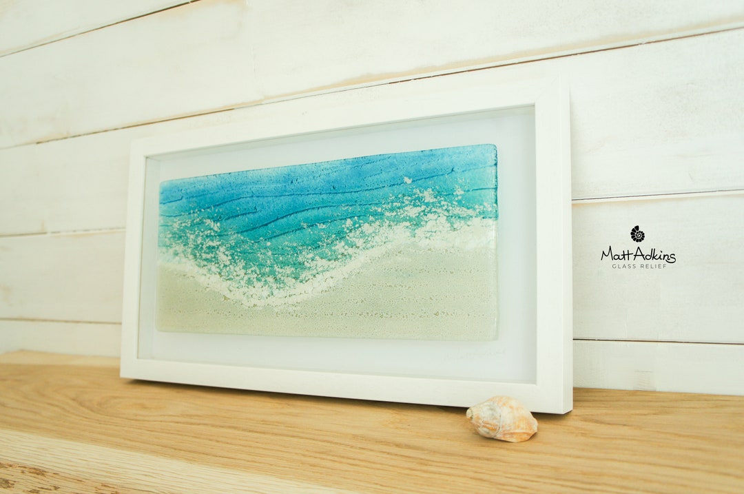 Paradise Glass Frame 45x25cm/18x10", Teal Seabed Beach Sand Foam ...