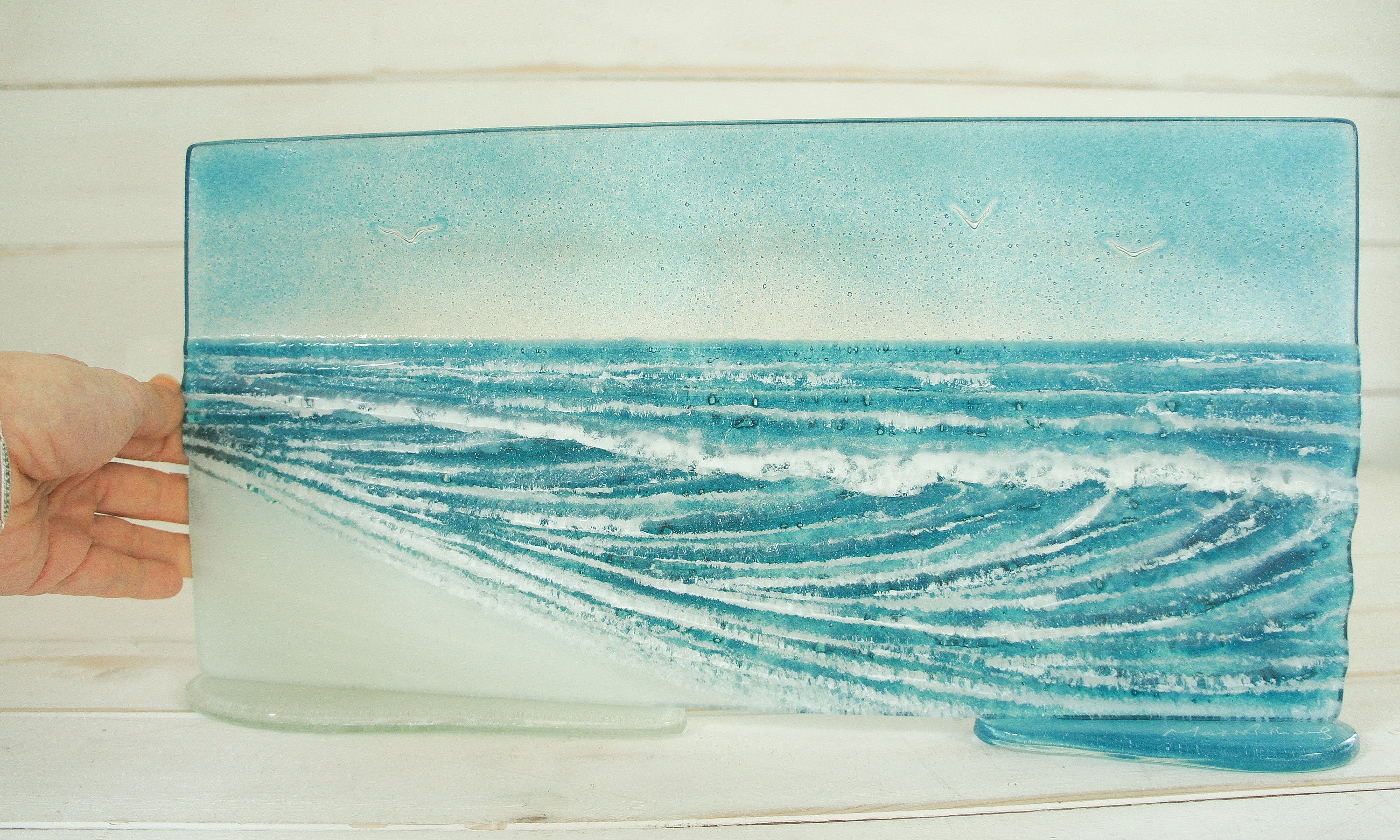 Wave Glass Art 40x20cm16x8 Turquoise Blue Teal Wave | Etsy UK