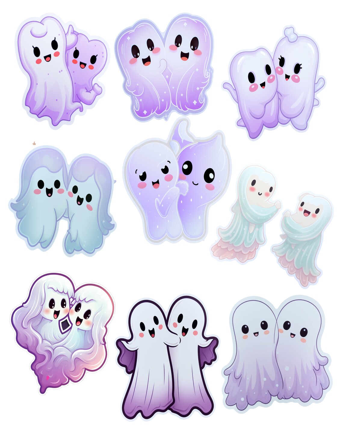 Adorable Halloween Ghost Stickers 9 on a Sheet PNG Only. - Etsy