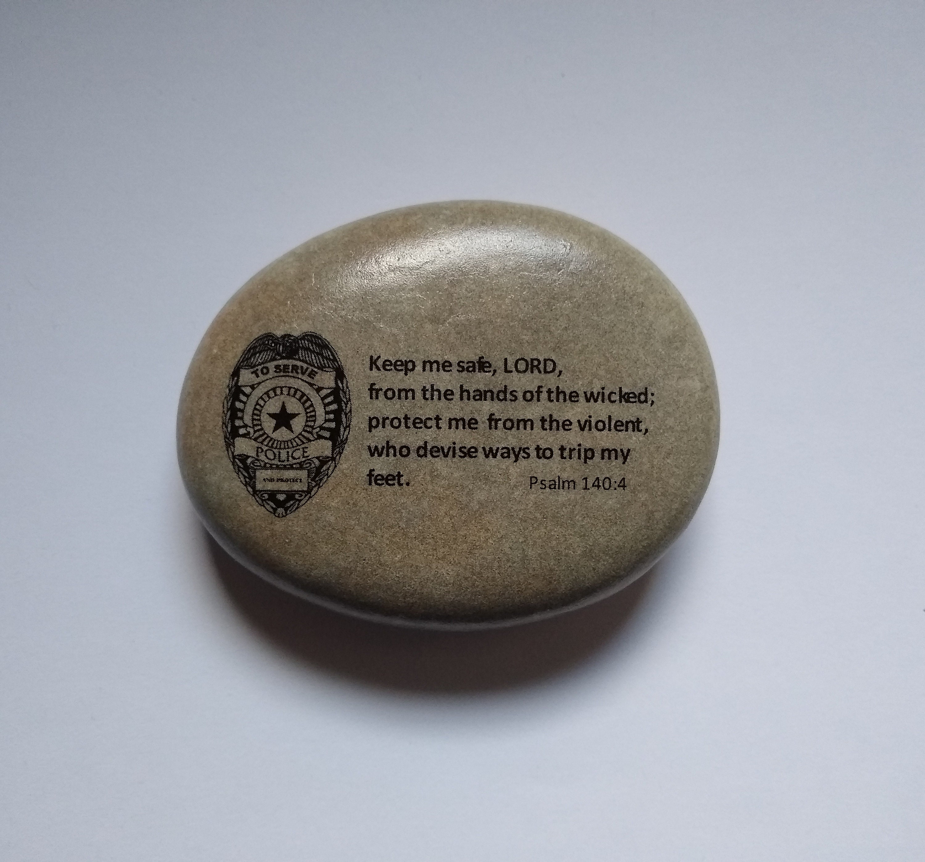Law Enforcement Police Officer Stone Gift Bible Verse Prayer Psalm 140: ...
