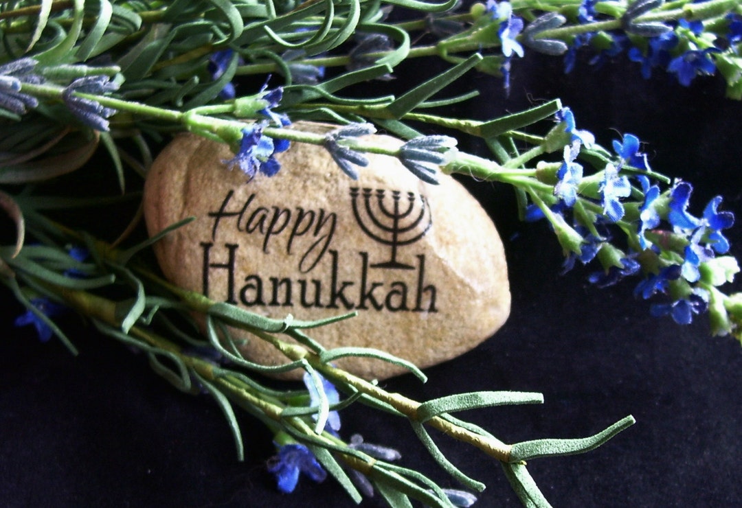 One Happy Hanukkah Menorah Hebrew Rock Stone Chanukkah Hannukah Jewish ...
