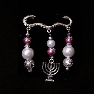 Hebrew Jewish Menorah Judaic Brooch Pin Purple Beads 925 - Etsy