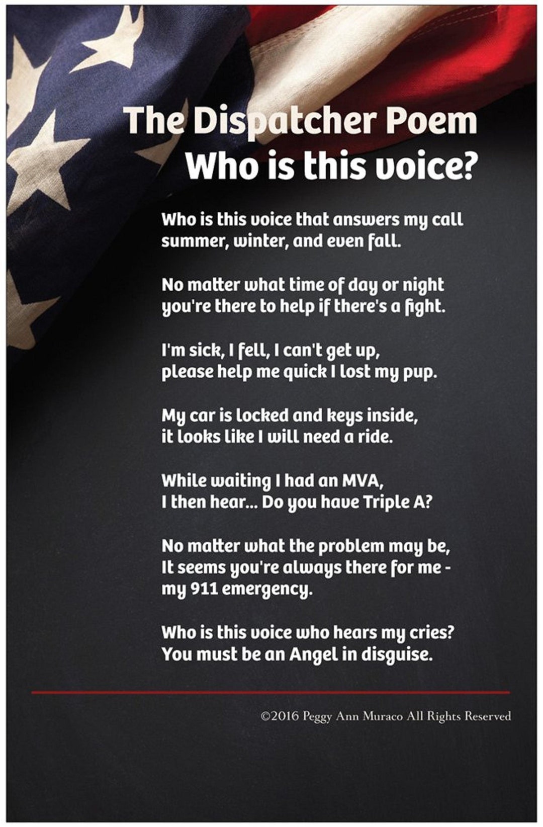911 Police Gift Dispatcher Law Enforcement Poster 11 X 17 Glossy Poem W ...