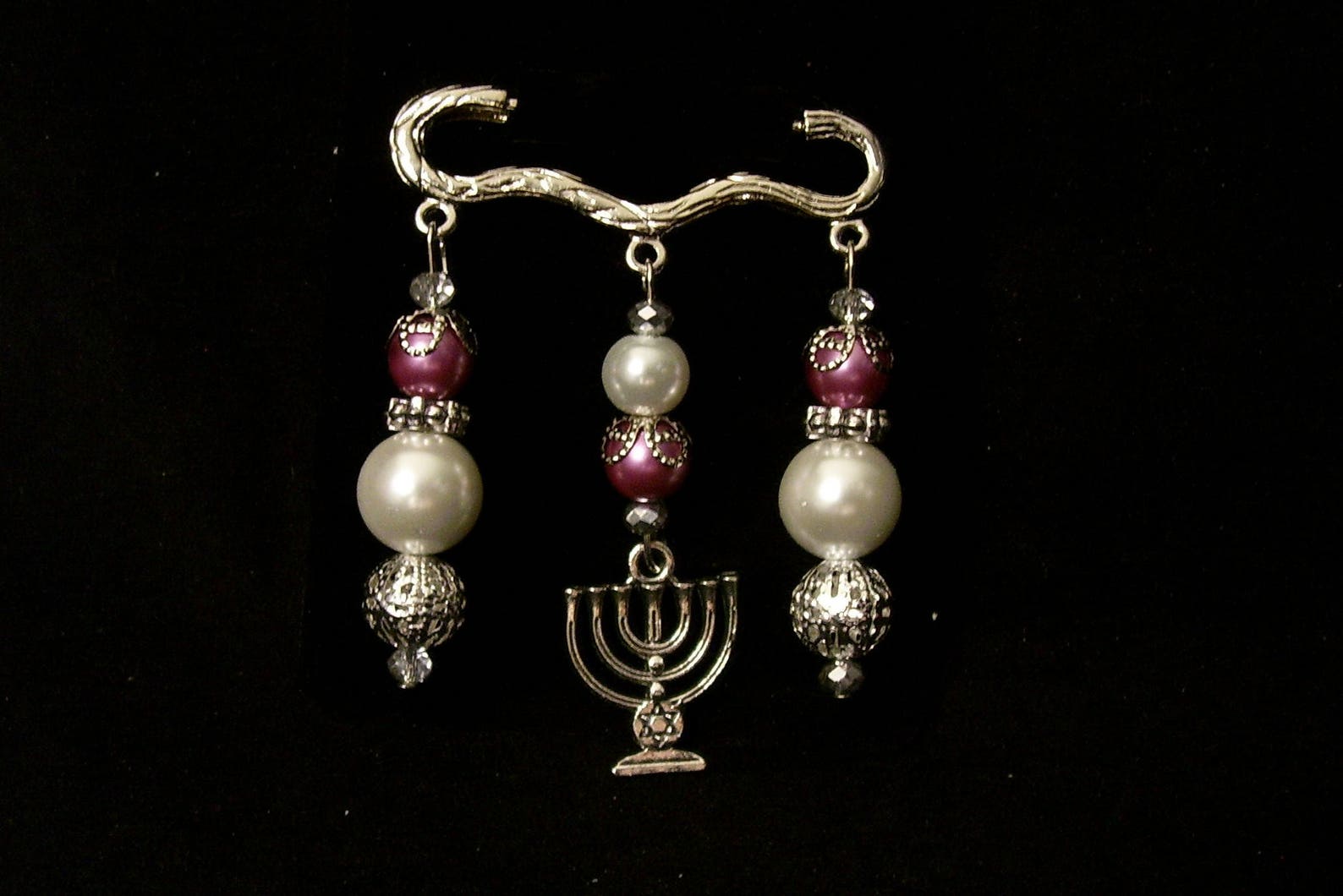 Hebrew Jewish Menorah Judaic Brooch Pin Purple Beads 925 - Etsy