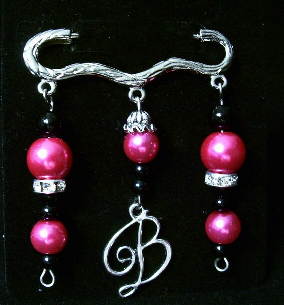 Barbie Doll B Pin Brooch Pink Black Silver Made with Swarovski | Etsy