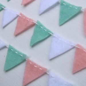 Pastel Mini Bunting Felt Garland in Baby Pink, Mint Green, White - 8 Ft ...
