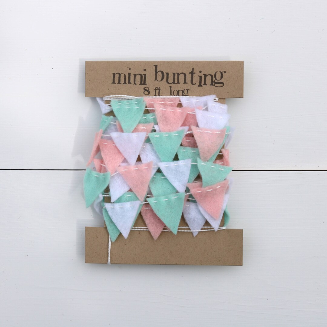 Pastel Mini Bunting Felt Garland in Baby Pink, Mint Green, White - 8 Ft ...