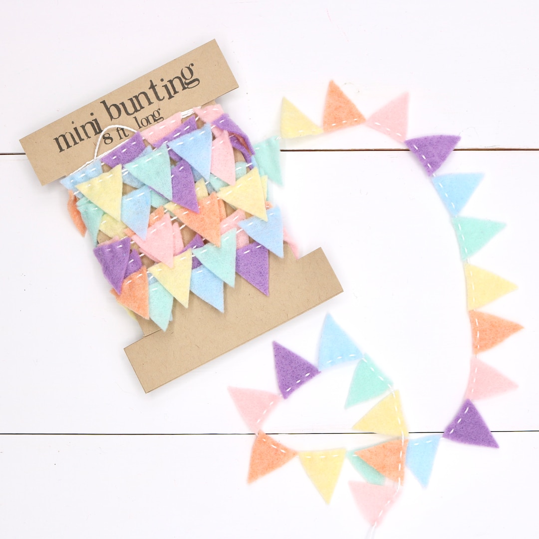 Pastel Rainbow Felt Mini Bunting Garland - Easter, Baby Shower Decor (8 ...