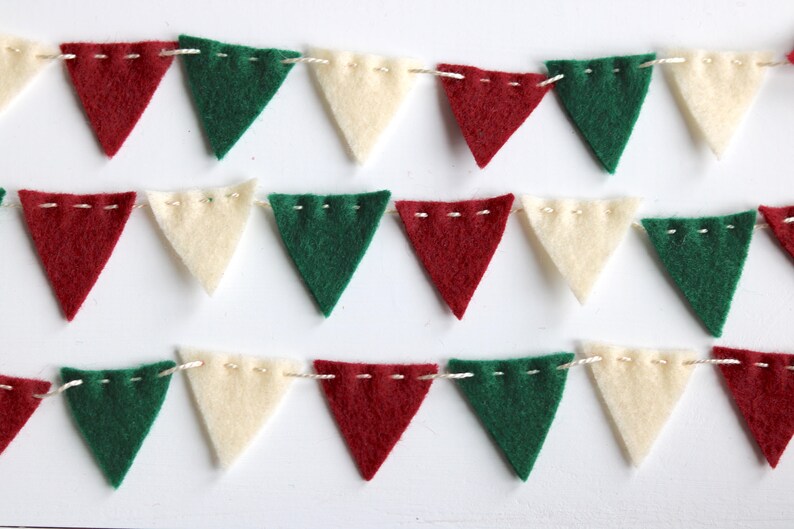 Felt Christmas Garland: Classic Maroon, Green, Cream Mini Bunting, 8 Ft ...