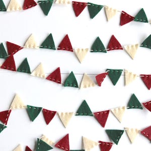 Felt Christmas Garland: Classic Maroon, Green, Cream Mini Bunting, 8 Ft ...