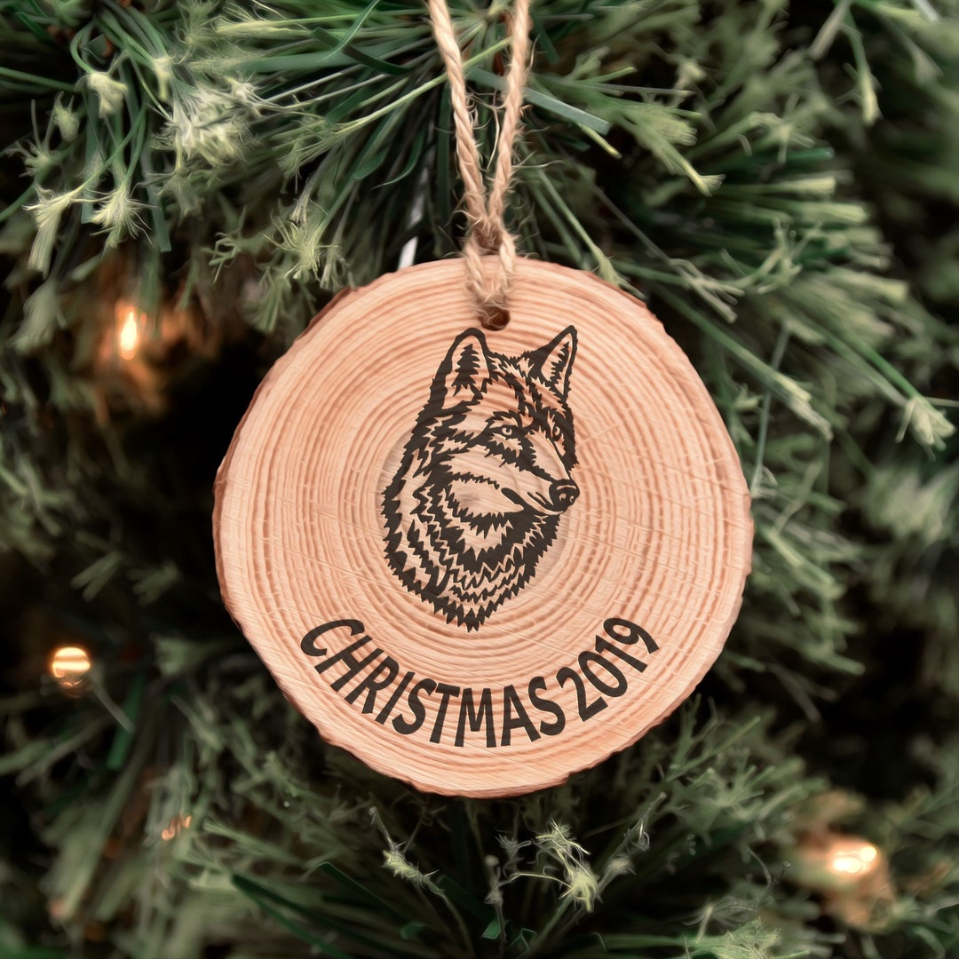 Wolf Wolves Christmas Ornament family Name Wood Ornament Rustic Natural ...