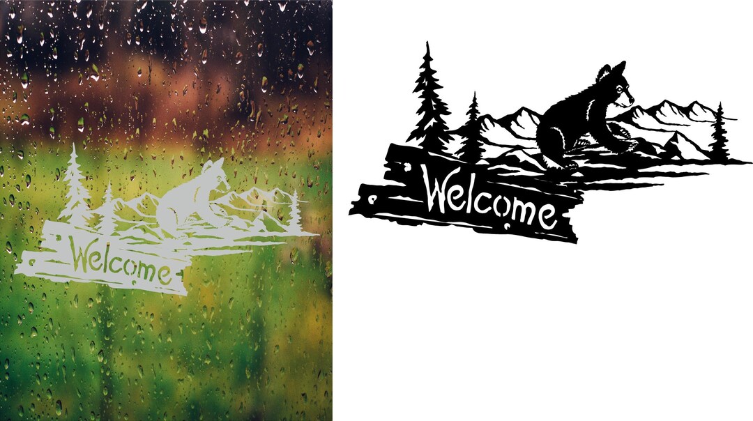 Bear Mountains Cabin Sliding Glass Etched Glass Front Entry Decal Vinyl ...