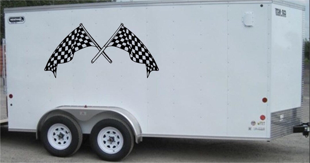 Checkered Flags Racing Trailer Vinyl Decal: Race Car Graphic (23x48 ...