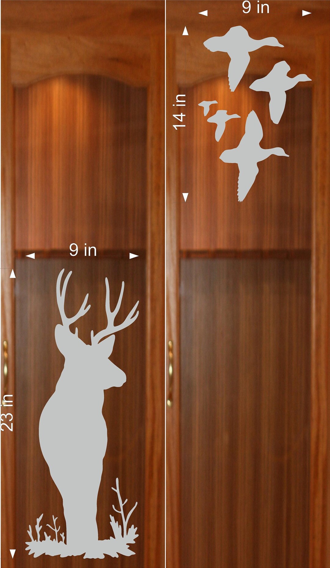 Custom Deer and Duck Etched Glass Decal - Air-release Vinyl Cabinet ...