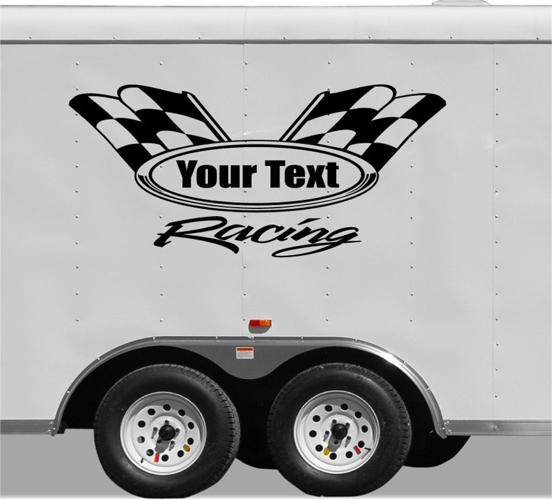 Checkered Flag Flames Toy Hauler Racing Trailer Vinyl Decal Sticker ...