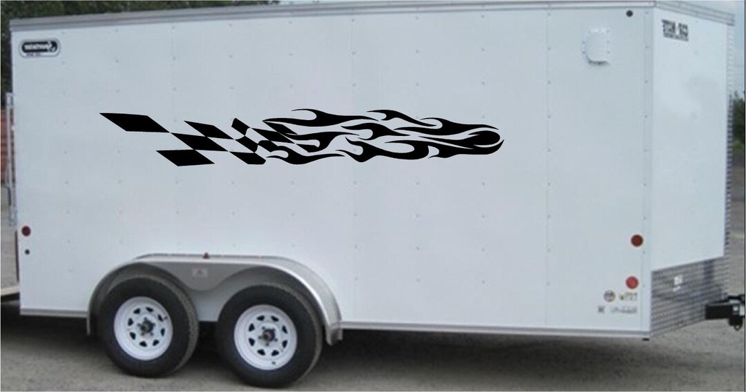 Checkered Flag Auto Truck Toy Hauler Racing Trailer Vinyl Decal Sticker ...