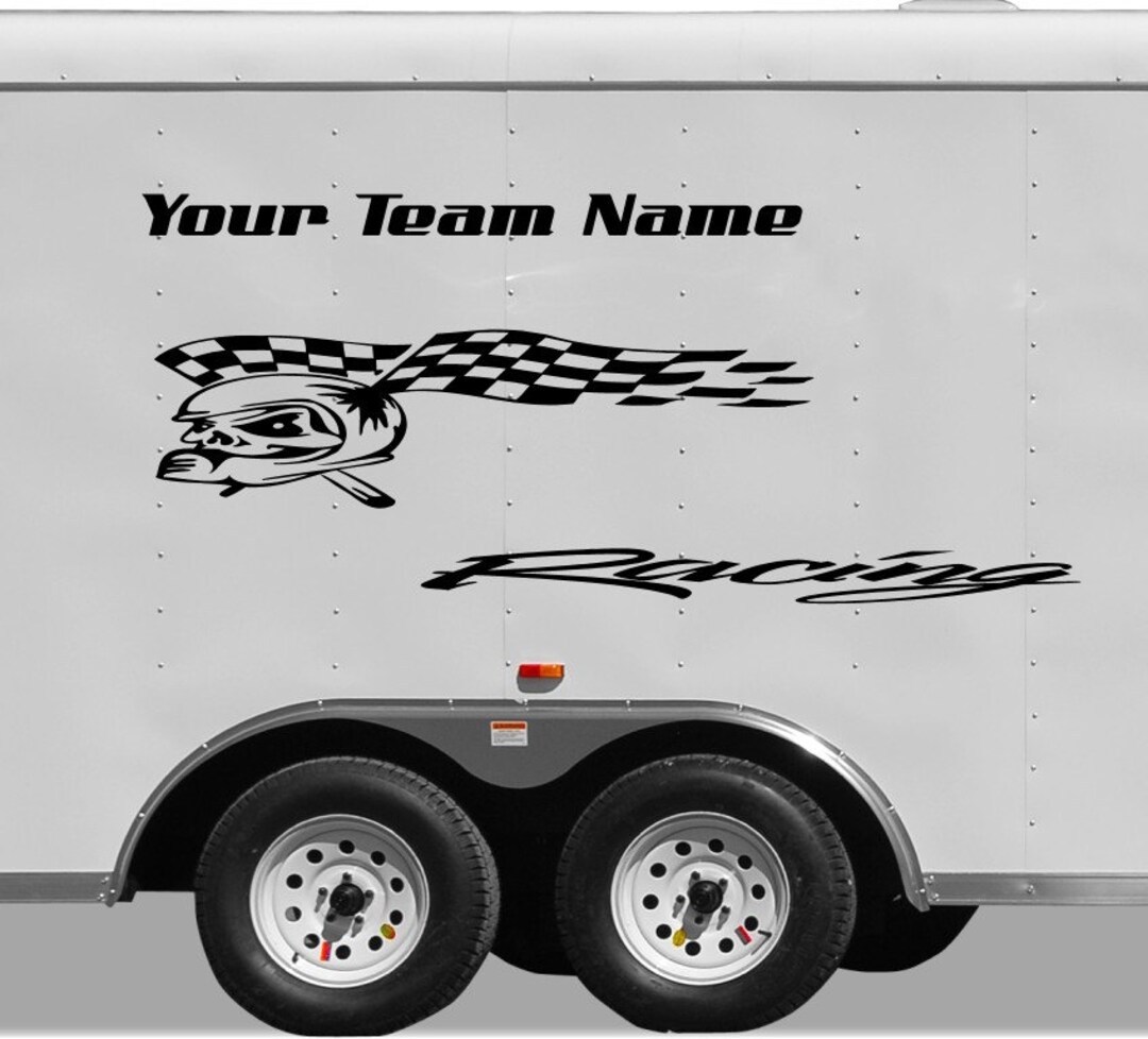 Skull Checkered Flag Racing Trailer Decal: Custom Text Vinyl Sticker - Etsy