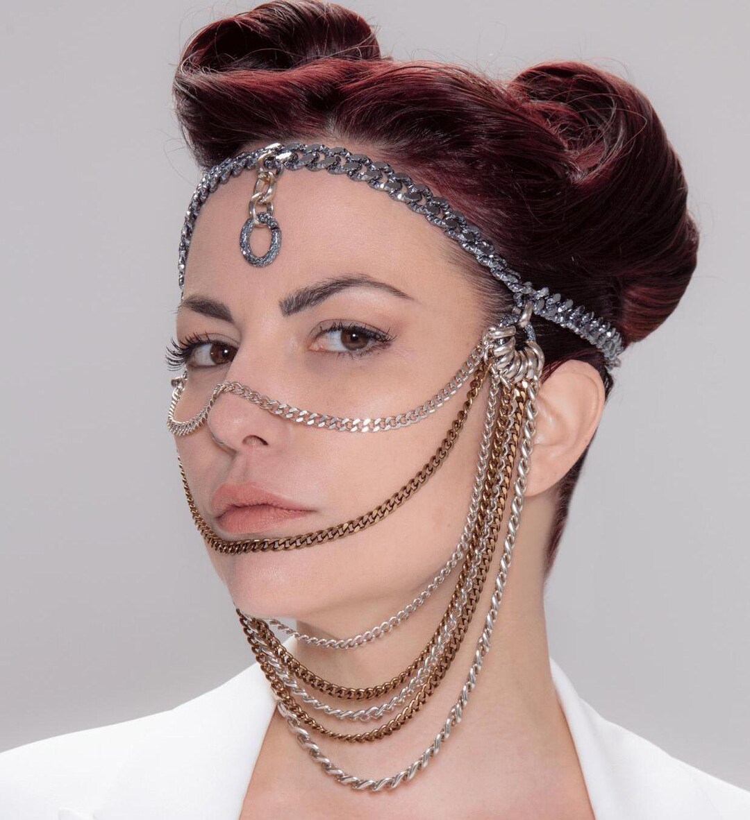 Layered Chain Veil Mask, Burning Man Head Piece, Handmade Face ...