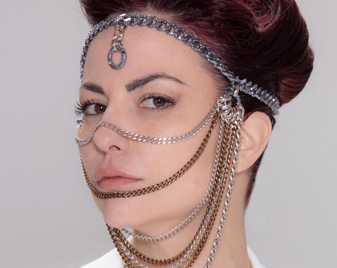 Layered Chain Veil Mask, Burning Man Head Piece, Handmade Face ...