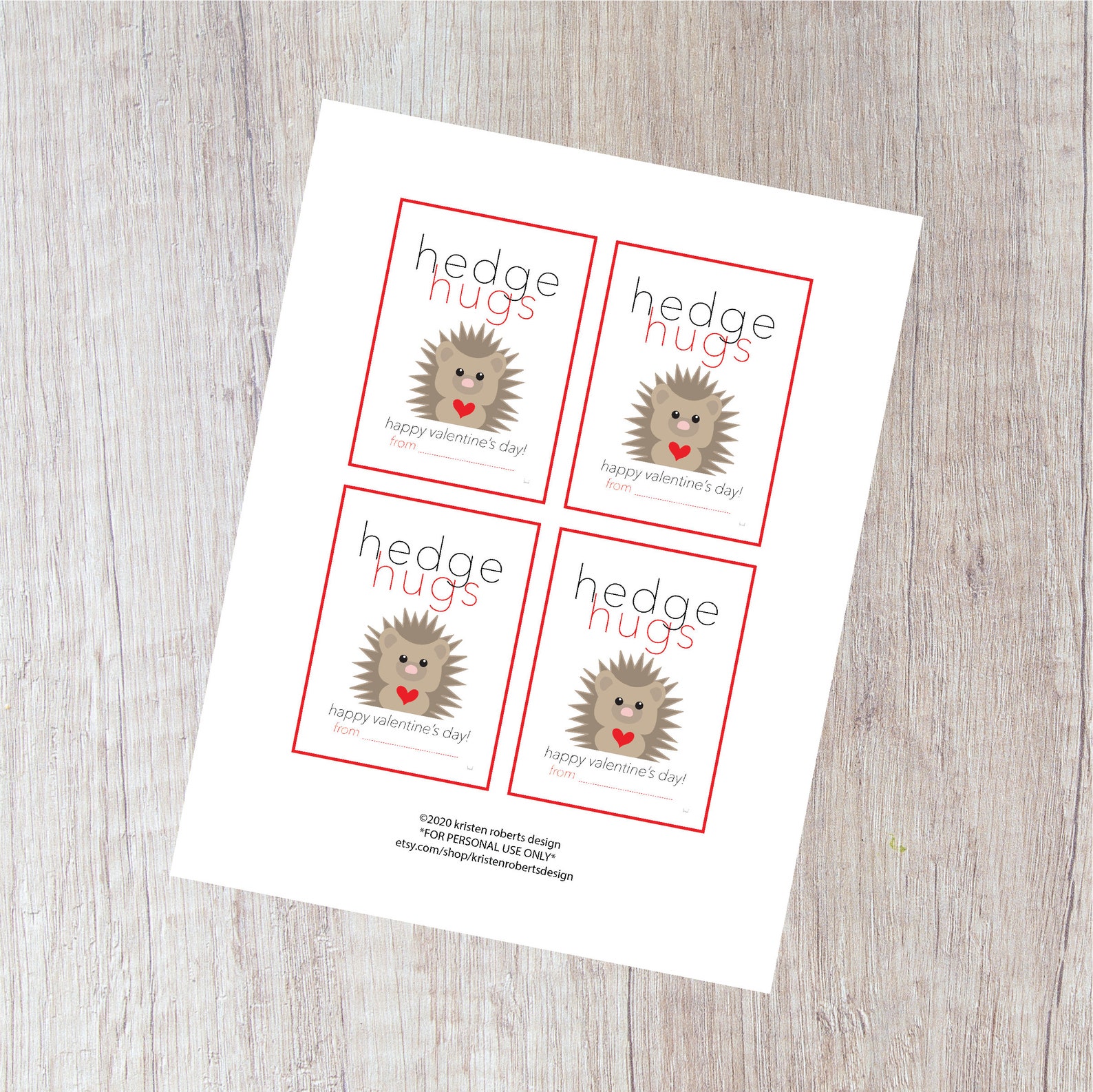 PRINTABLE Hedgehog hedgehugs Valentine's Day - Etsy