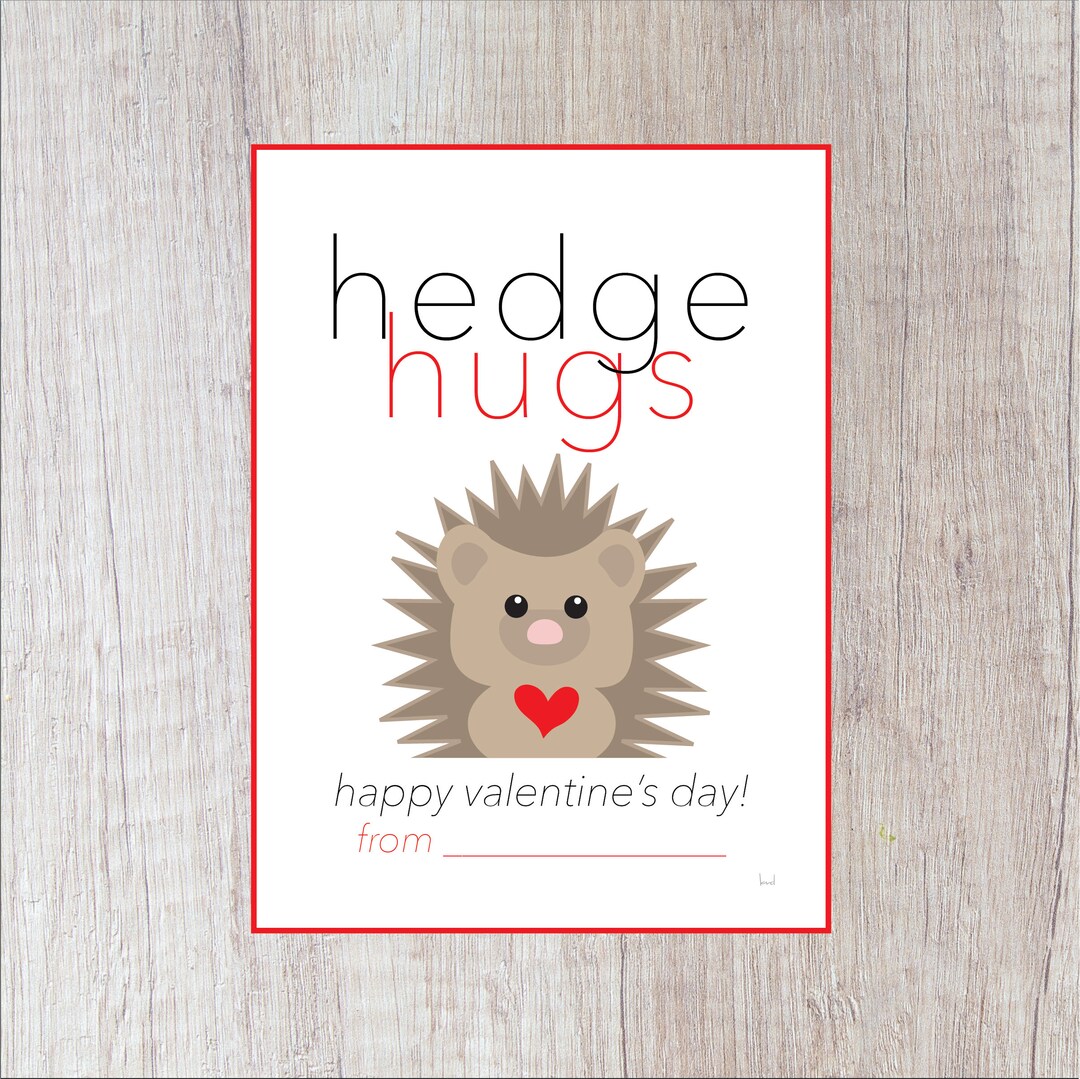PRINTABLE Hedgehog hedgehugs Valentine's Day - Etsy