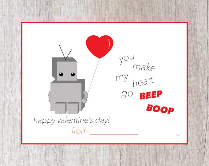 PRINTABLE Robot Valentine's Day Cards, Classroom Valentines, Kids Class ...