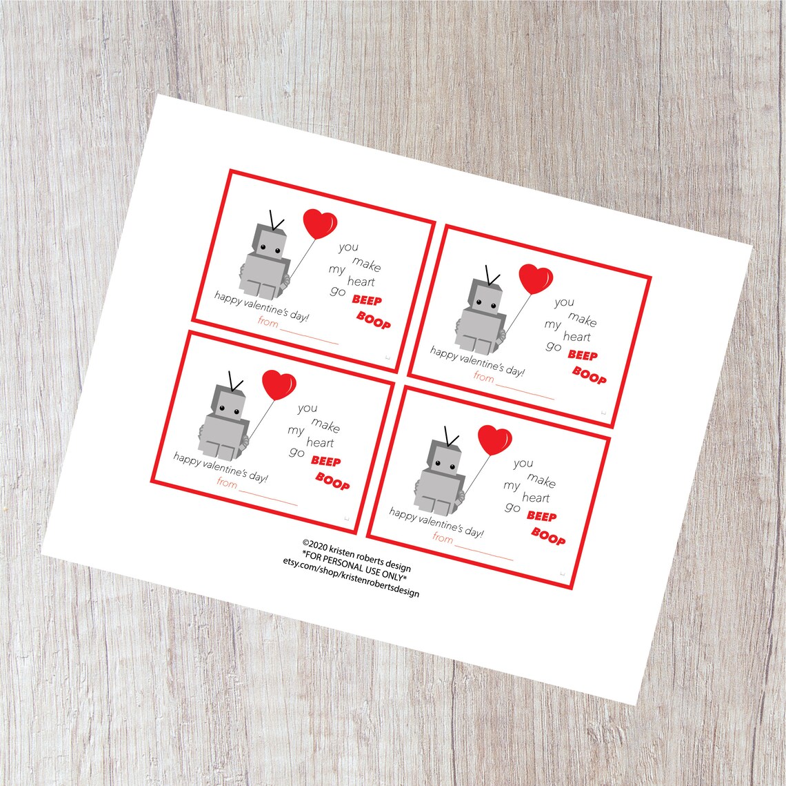 PRINTABLE Robot Valentine's Day Cards Kids Class Party - Etsy
