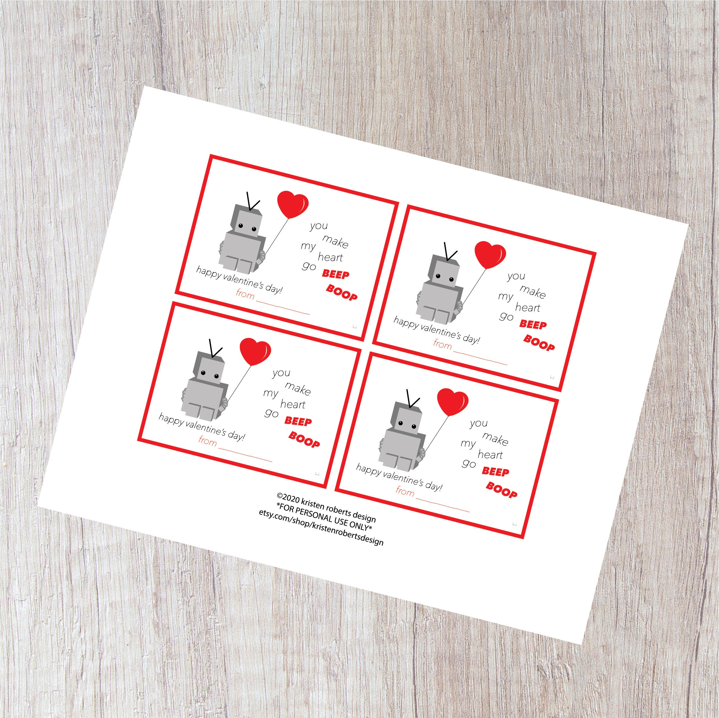 PRINTABLE Robot Valentine's Day Cards Kids Class Party - Etsy