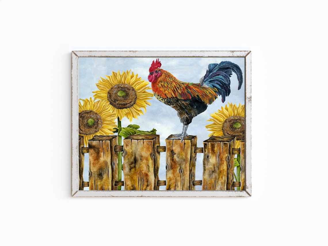Rooster With Sunflowers Art Print - Etsy