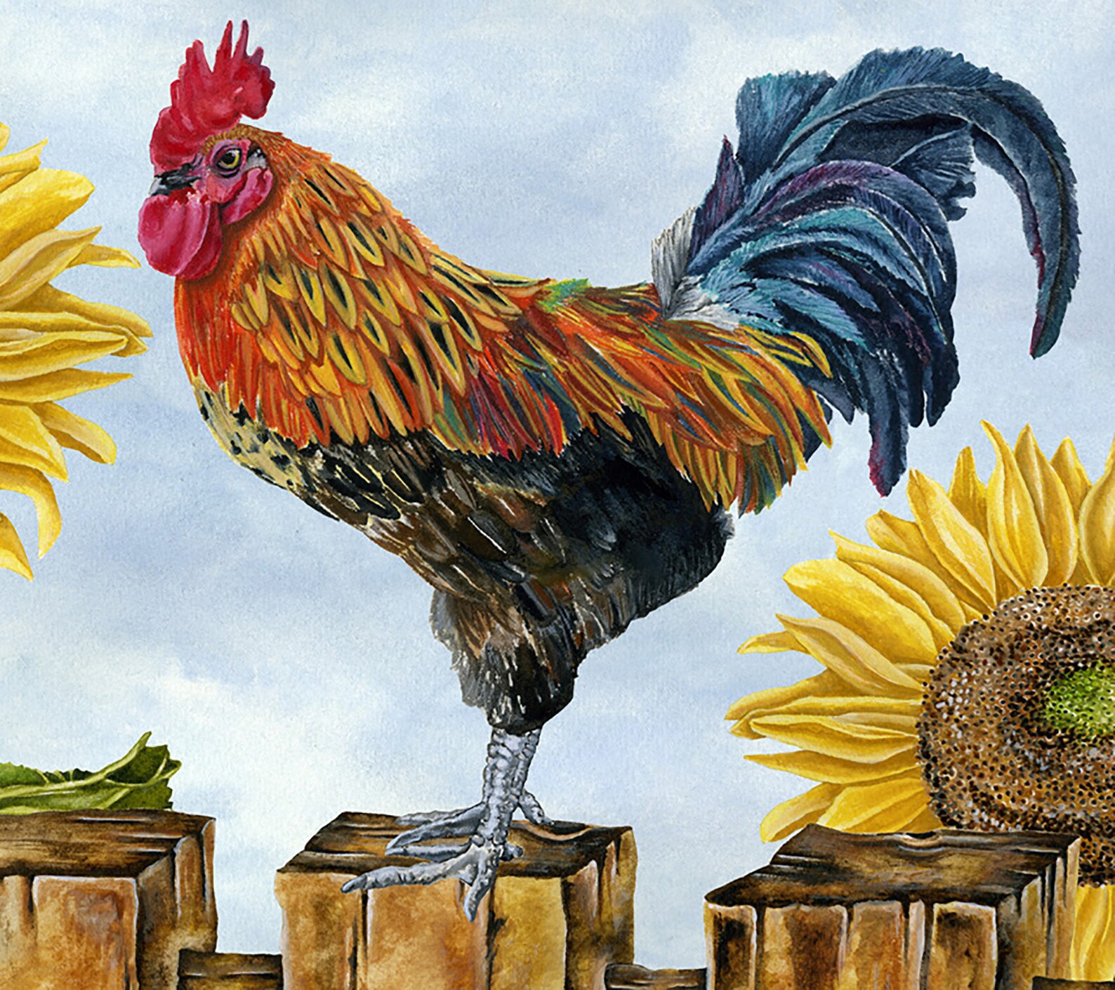 Rooster With Sunflowers Art Print - Etsy
