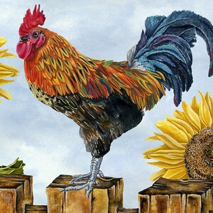 Rooster With Sunflowers Art Print - Etsy