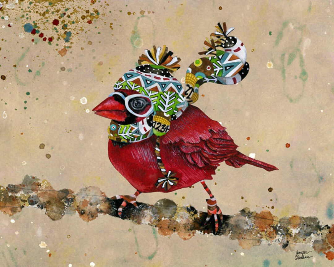 Cardinal Blaze Art Print. Taupe Background - Etsy
