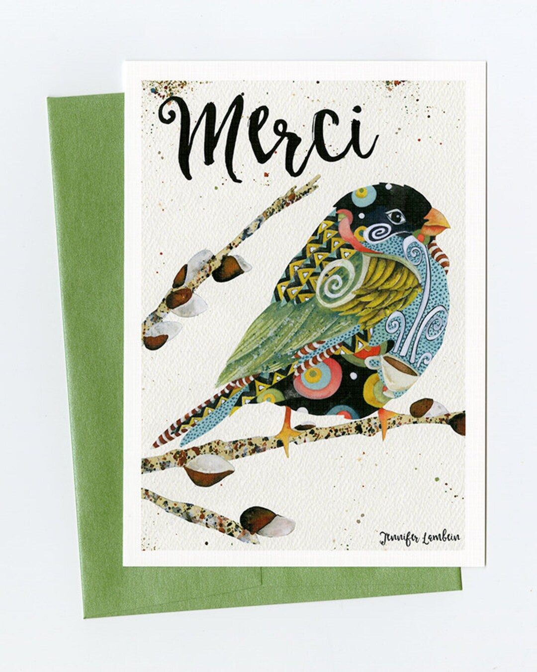 Thank You Card. Merci Cafe Swirly Bird - Etsy