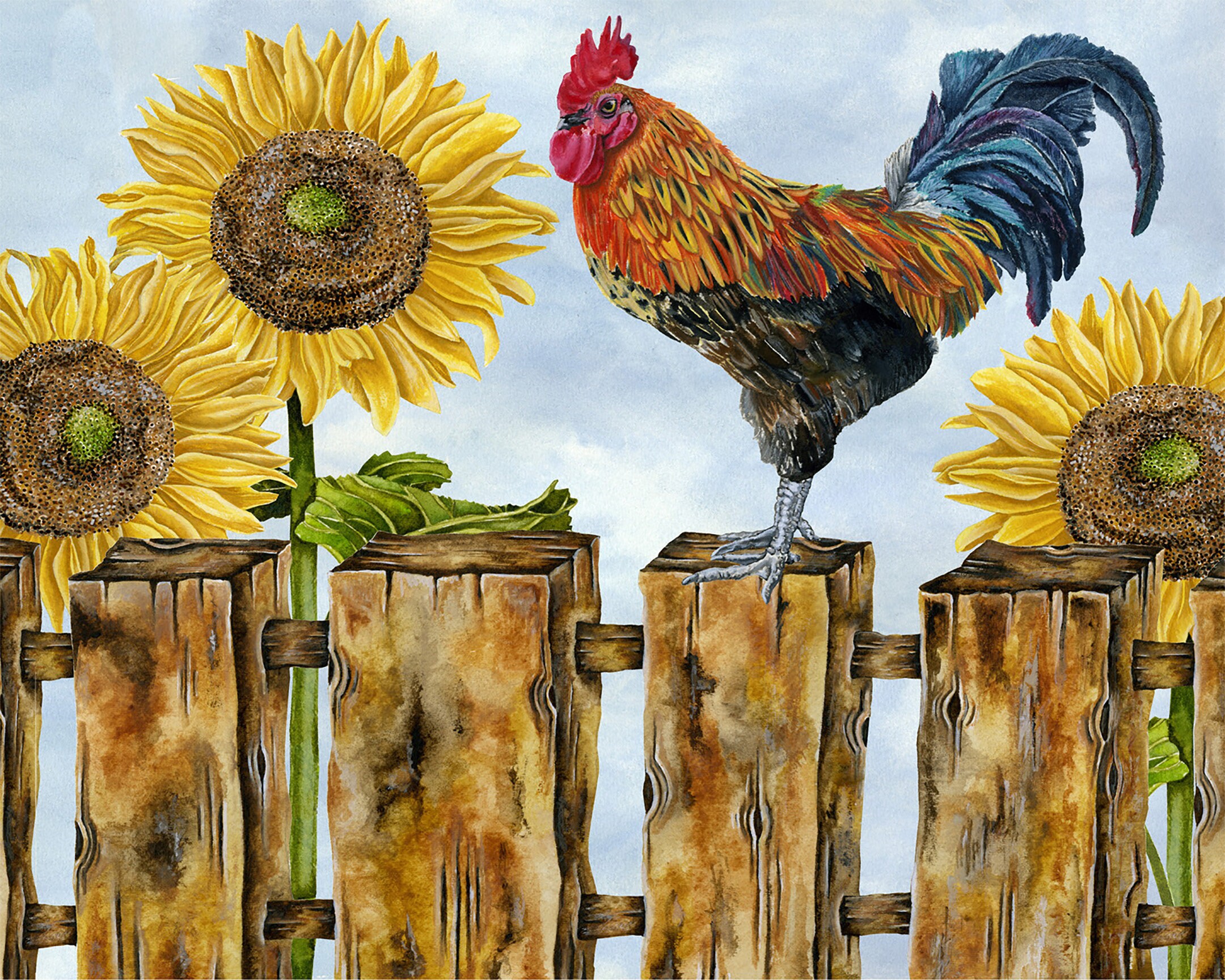 Rooster With Sunflowers Art Print - Etsy