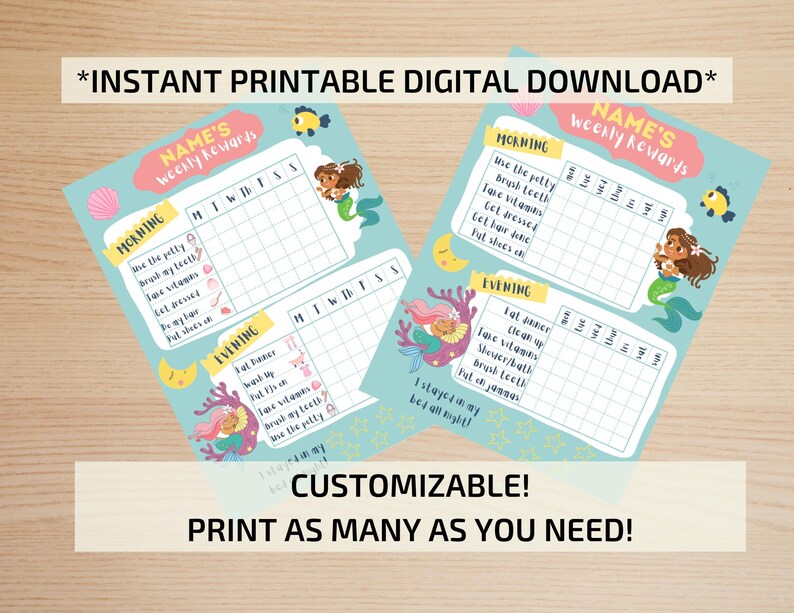 Mermaid Reward Chart for Kids: Printable Incentive Tracker (digital ...