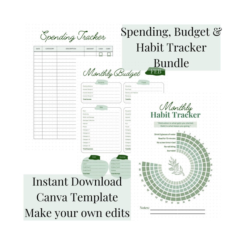 Finance & Habit Tracker Bundle | Instant Digital Download - Etsy