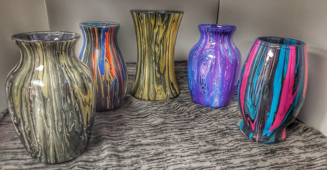 Fluid Art Vase Handmade Vases Home Décor Blue and Pink - Etsy