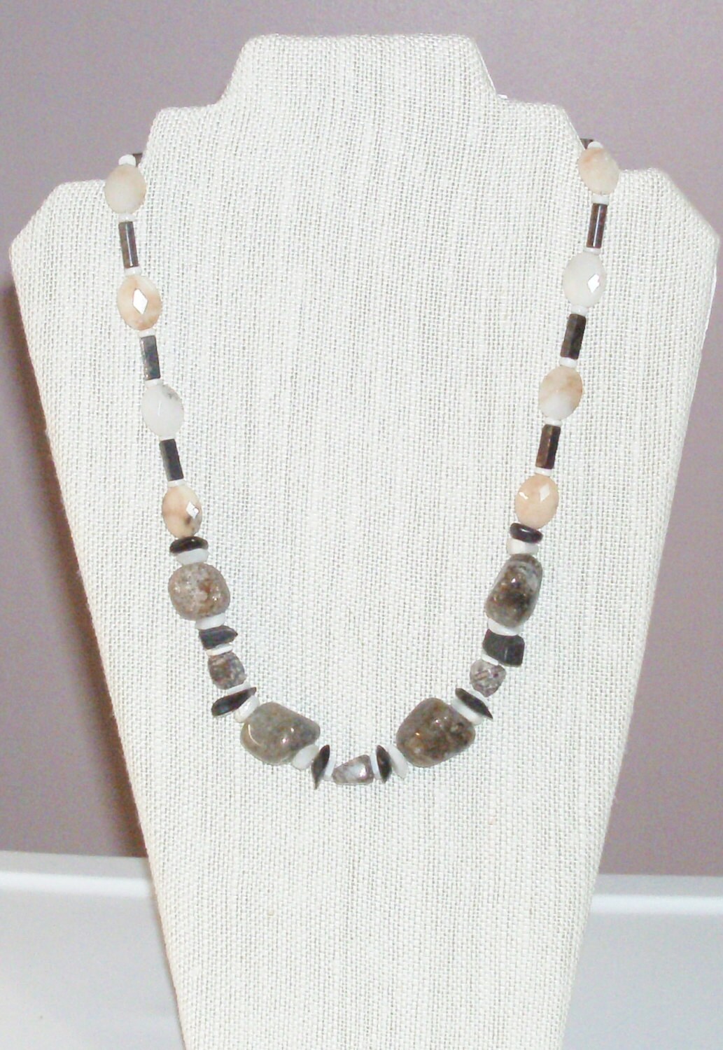 Handmade Beaded Stone Necklace With Serpentine, Leopard Skin Jasper and ...